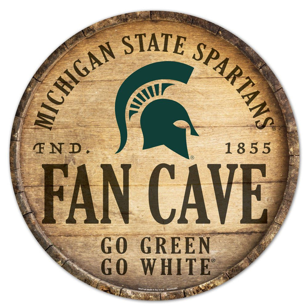 Michigan State Spartans Wood Sign: 14 Inch Round Barrel Top – Team Fan Cave